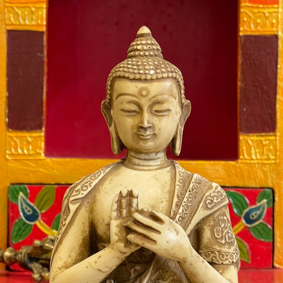 Large Sand-Colored Buddha Statue in Dharmachakra Mudra for Home Decor ...