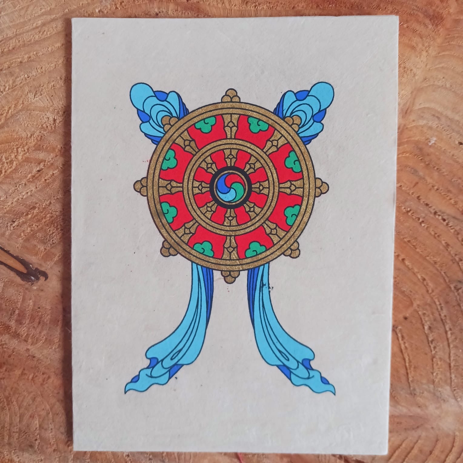 Lokta Paper Greetings Card | Dharma Wheel – The Buddha Buddha
